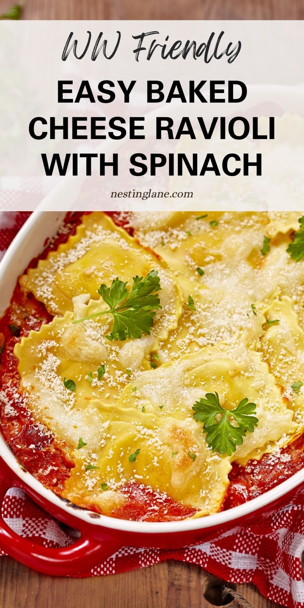 Easy Baked Cheese Ravioli with Spinach - Nesting Lane