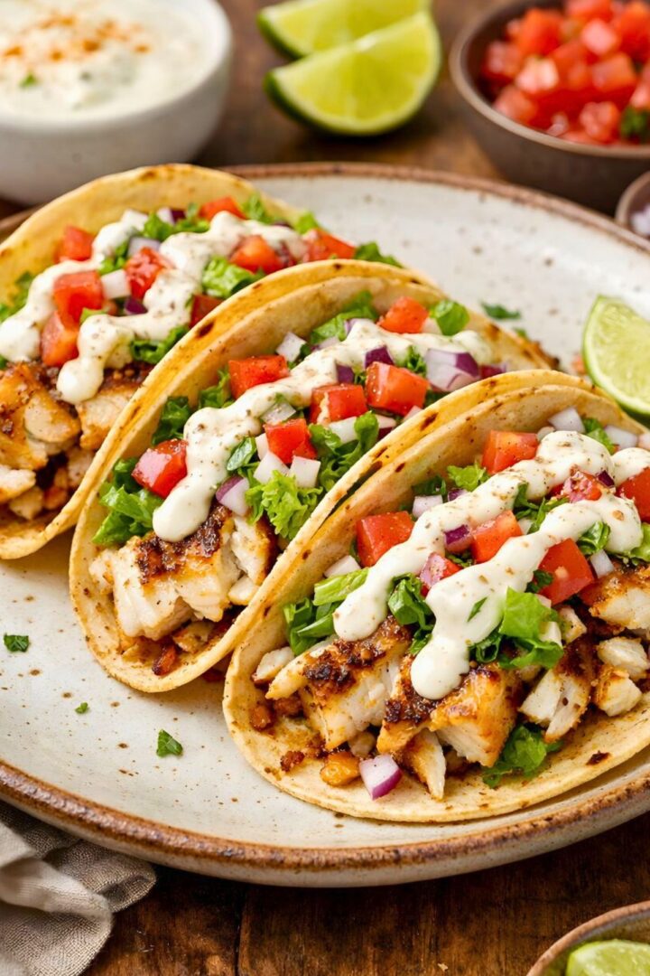 High Protein Grilled Fish Tacos with Creamy Lime Sauce - Nesting Lane