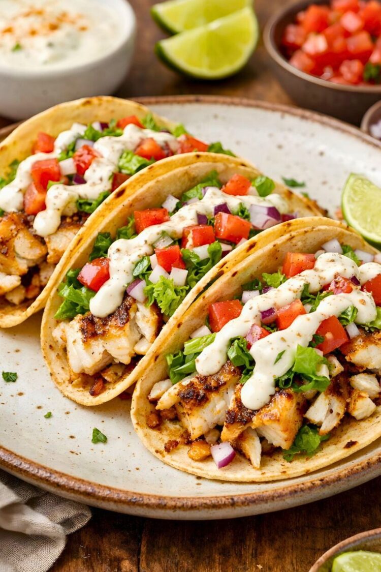 High Protein Grilled Fish Tacos with Creamy Lime Sauce - Nesting Lane